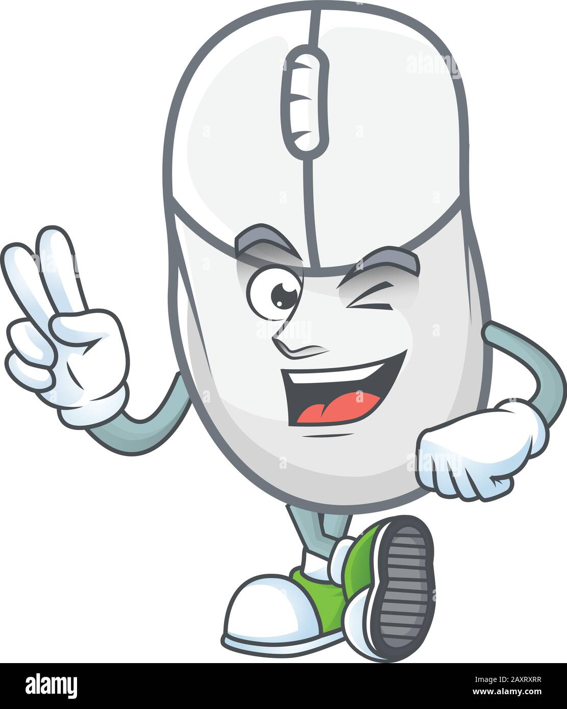 Cute cartoon mascot picture of white mouse with two fingers Stock ...
