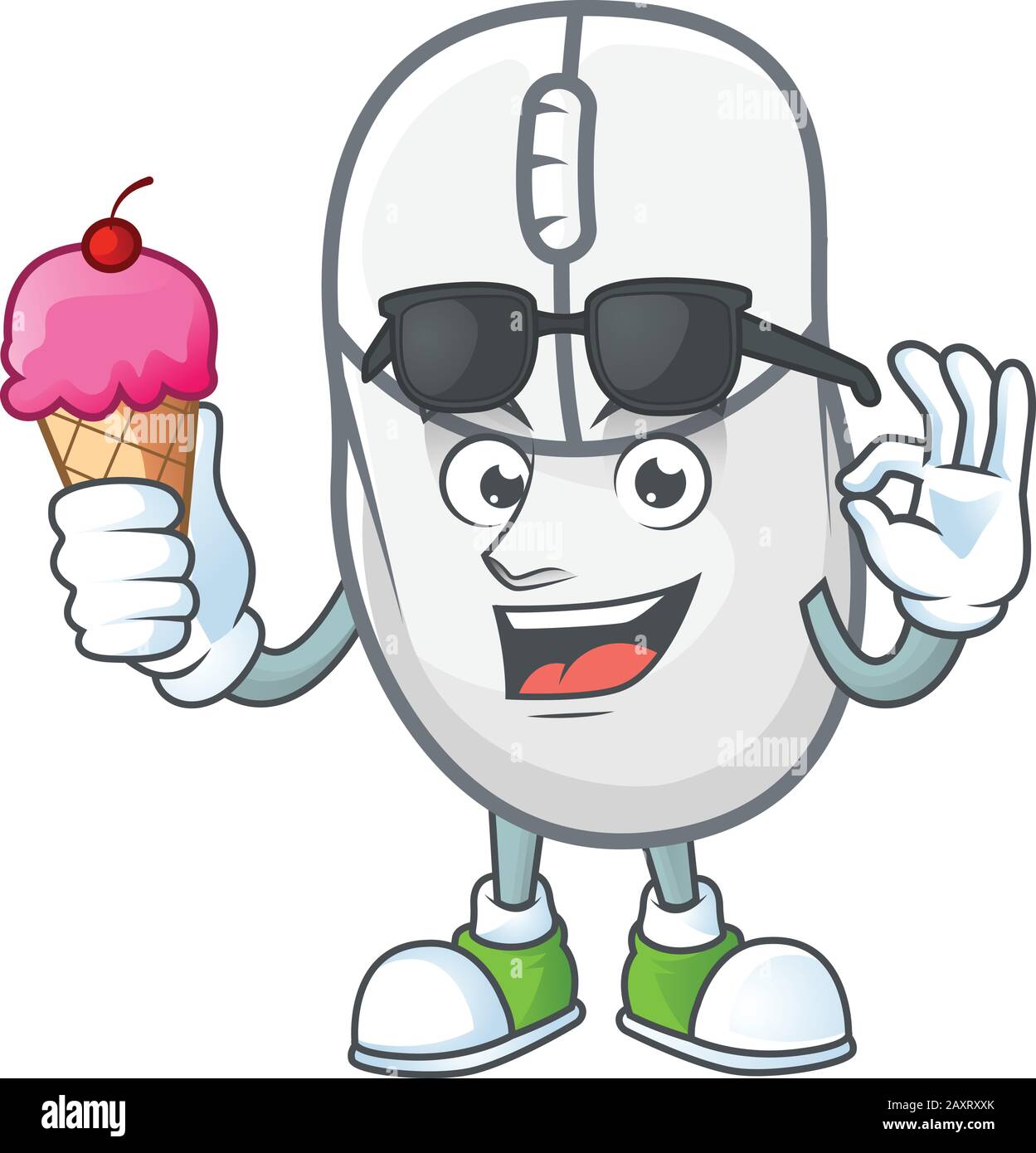White mouse mascot cartoon style eating an ice cream Stock Vector Image ...