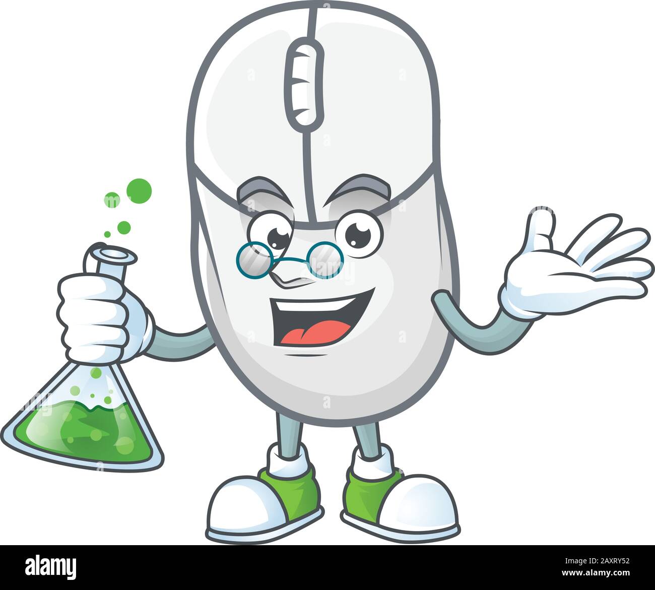 A genius Professor white mouse cartoon character with glass tube Stock ...