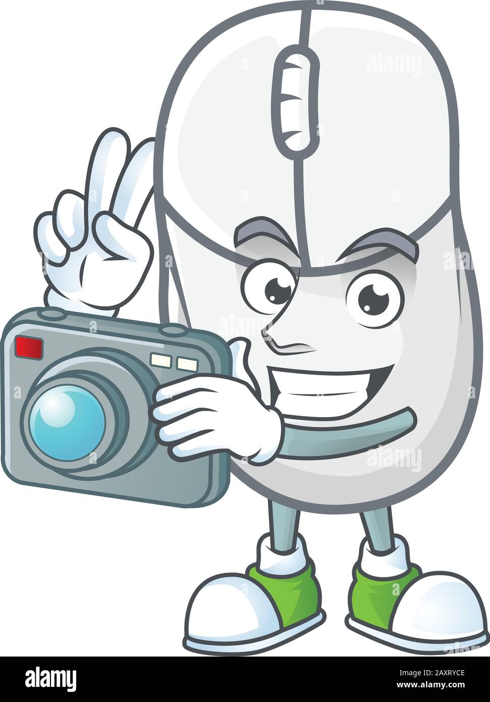 A white mouse Photographer cartoon character in action with a camera ...