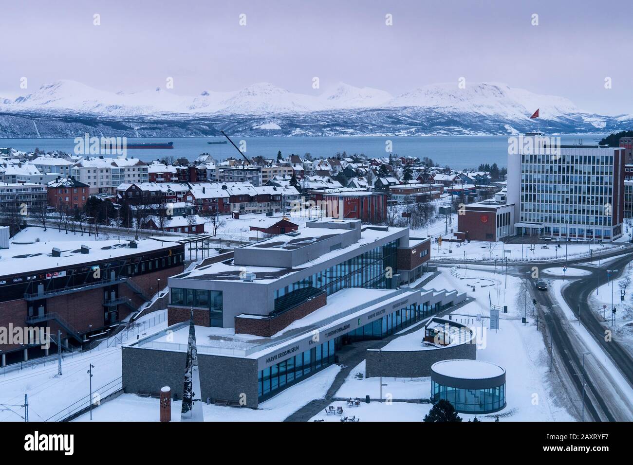 Norway, Narvik, winter, view to the fjord and harbor Stock Photo - Alamy