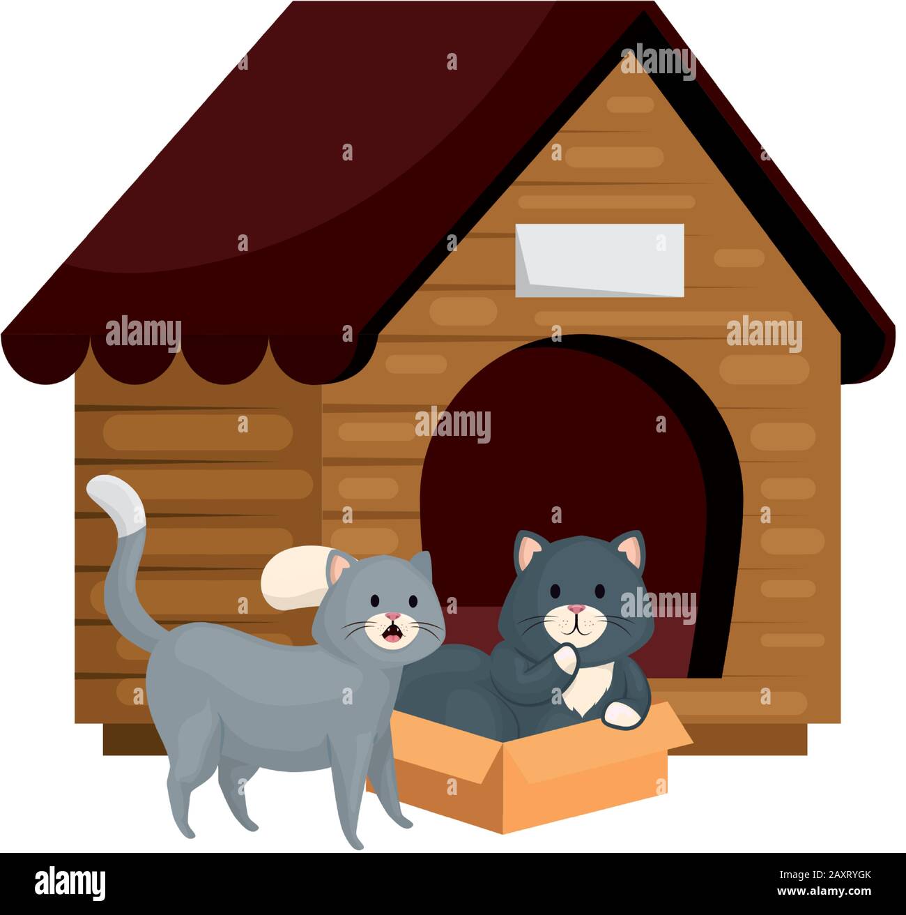 cute little cats with wooden house Stock Vector Image & Art - Alamy