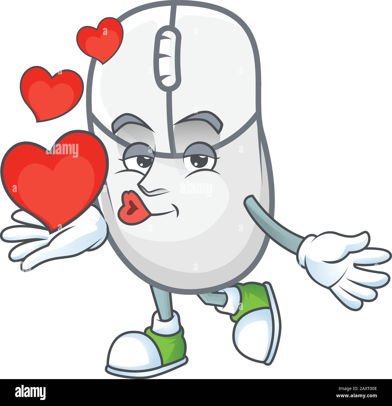 A sweetie white mouse cartoon character holding a heart Stock Vector ...