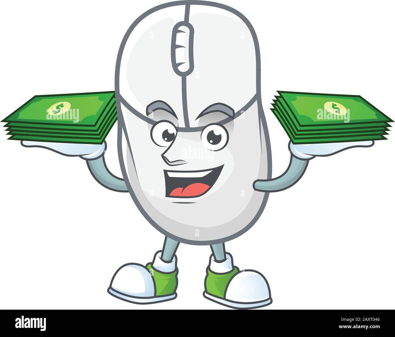 rich and famous white mouse cartoon character with money on hands Stock ...