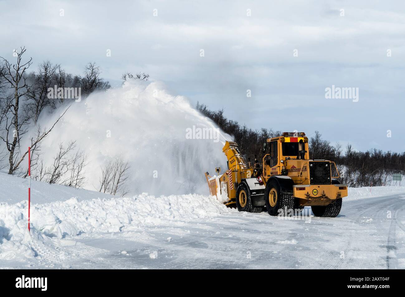 Sweden, Lapland, European Road E10, snow-clearing vehicle Stock Photo ...
