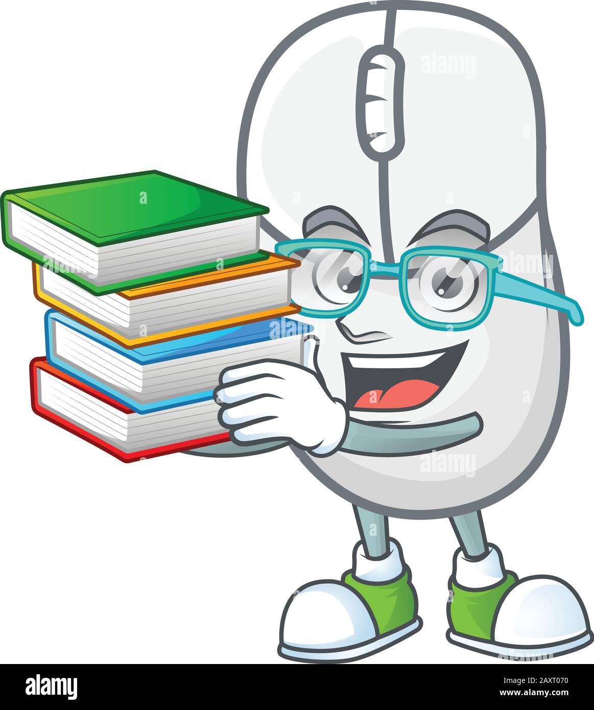 A brainy clever cartoon character of white mouse studying with some ...