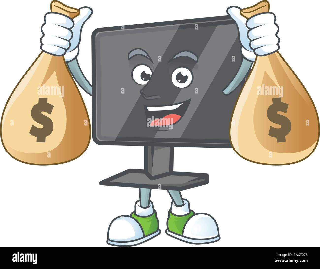 A cute image of computer screen cartoon character holding money bags ...