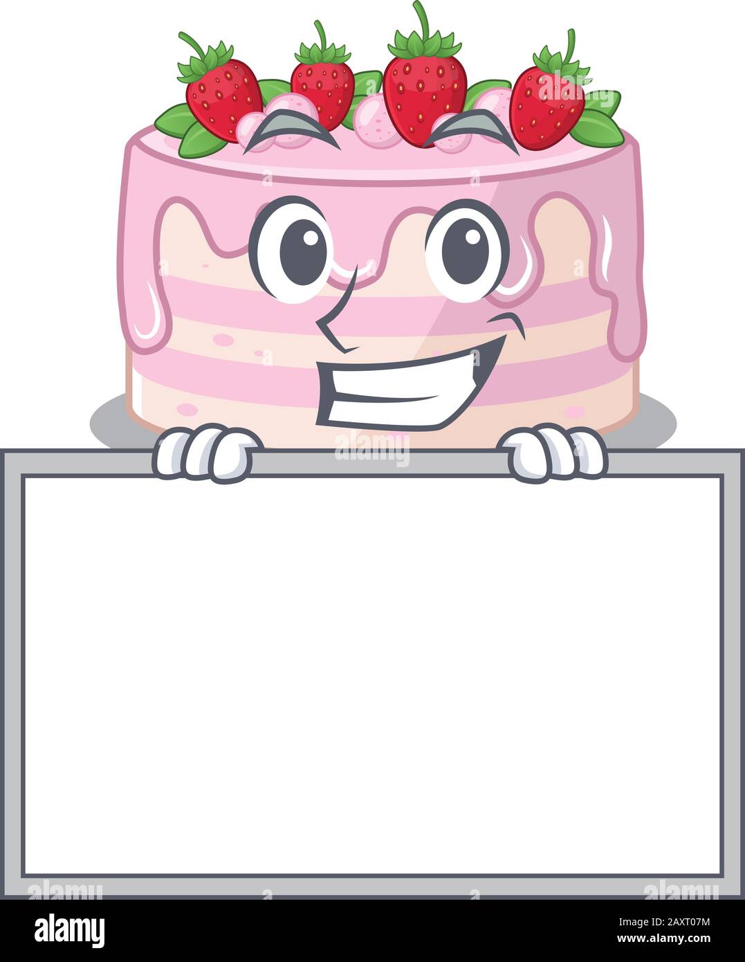 Strawberry cake cartoon design concept grinning with board Stock Vector ...