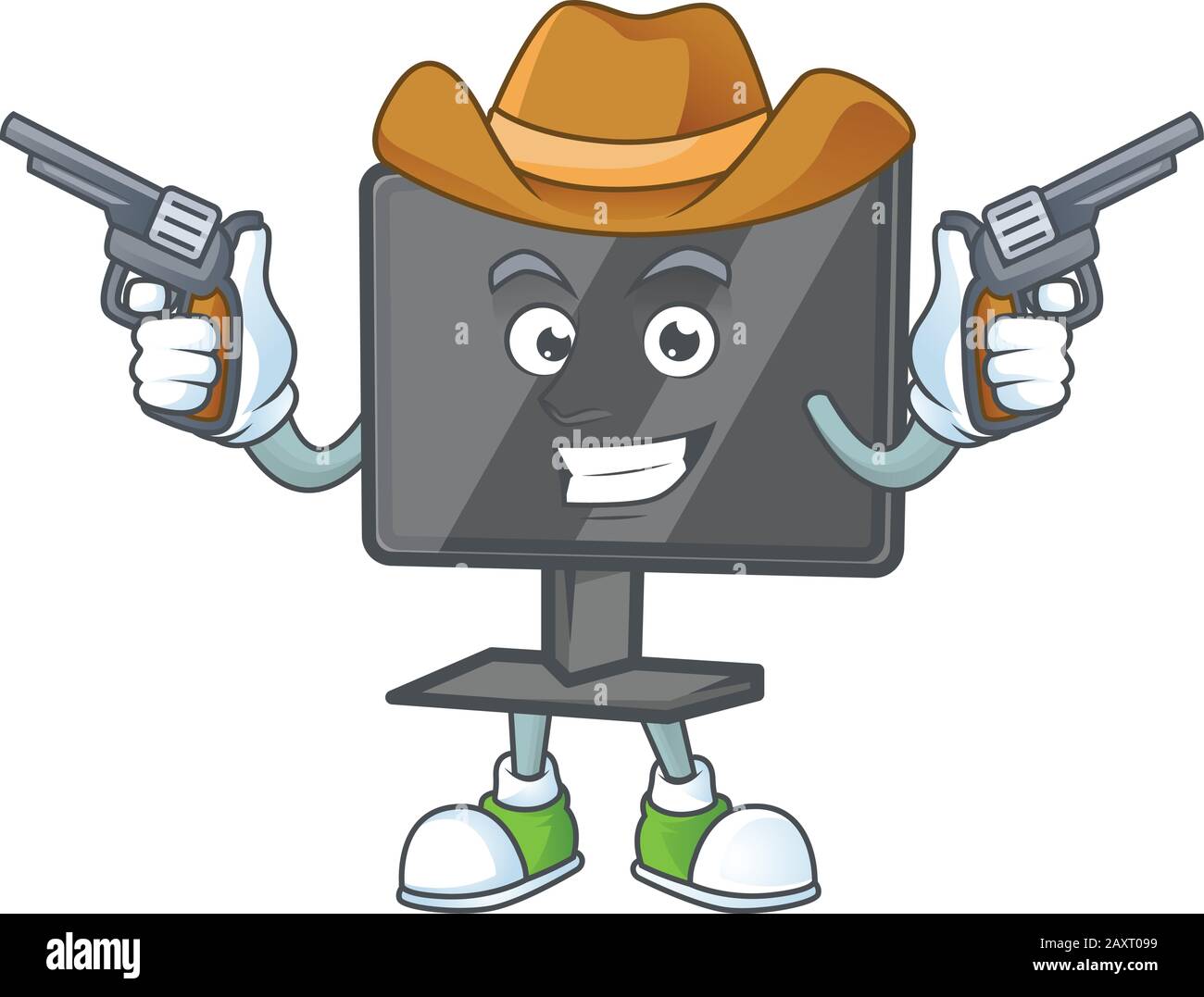 The brave of computer screen Cowboy cartoon character holding guns ...