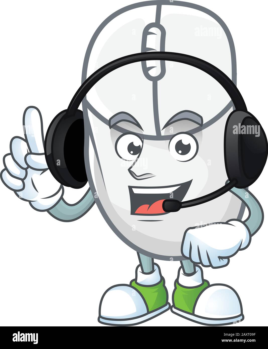 Sweet white mouse cartoon character design speaking on a headphone ...