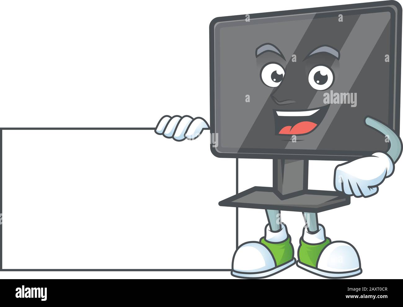 Cute funny computer screen cartoon character having a board Stock ...