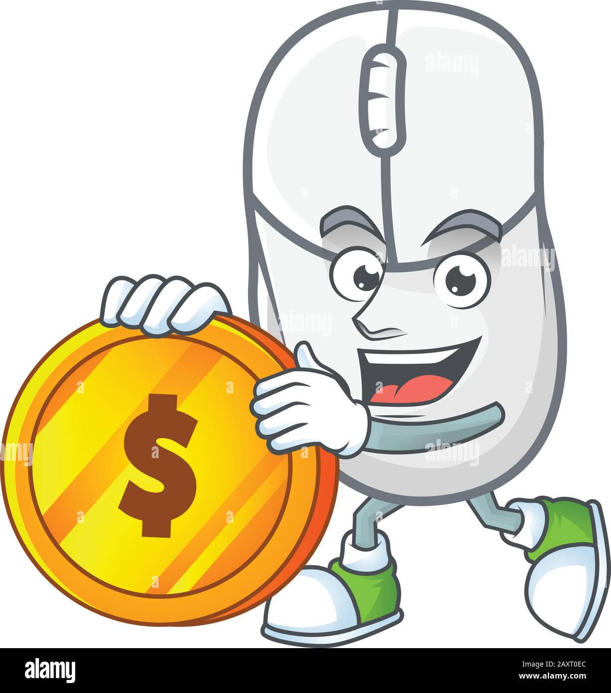 an elegant white mouse mascot cartoon design with gold coin Stock ...