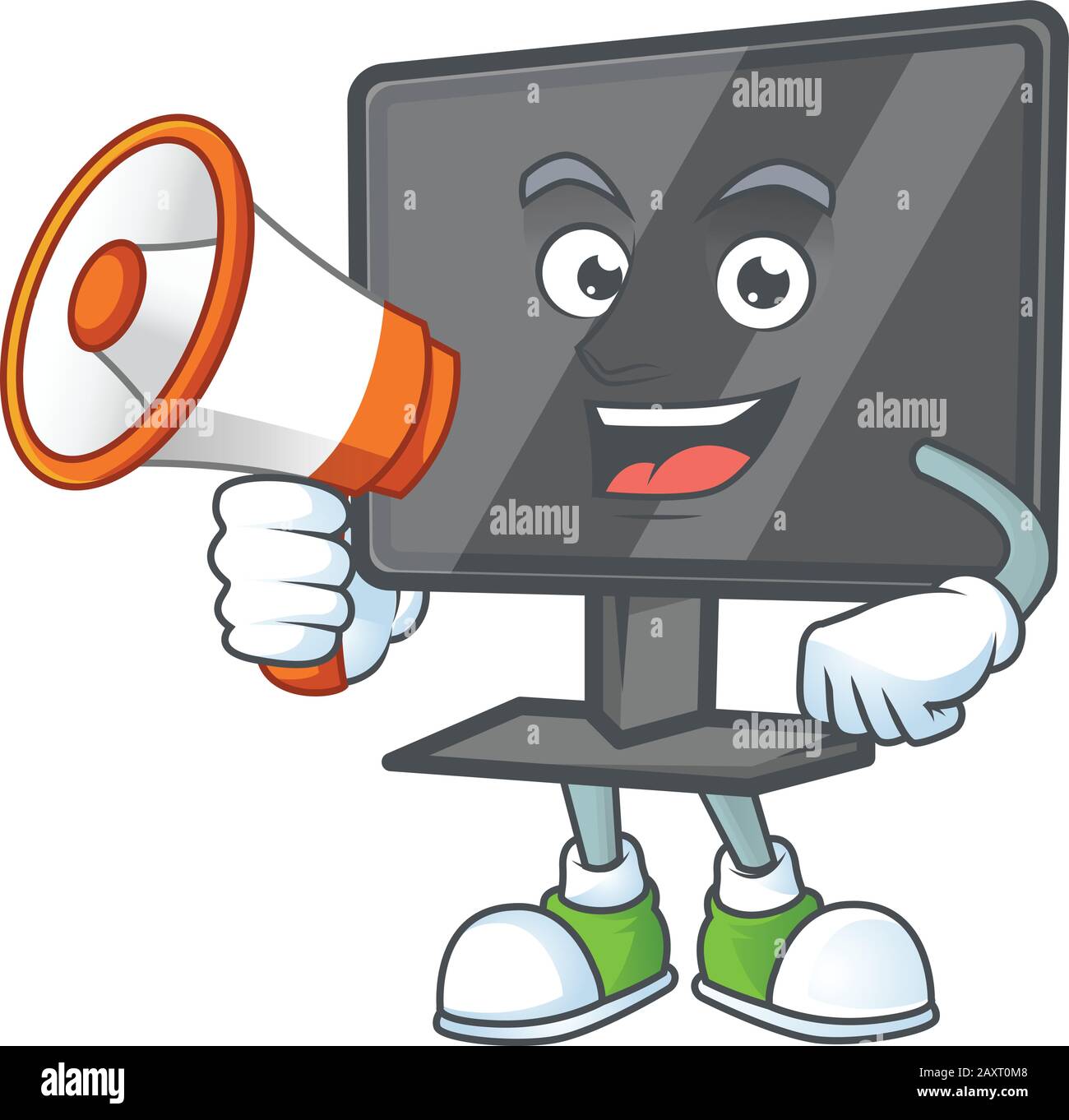 A chilly cartoon character of computer screen with a megaphone Stock ...