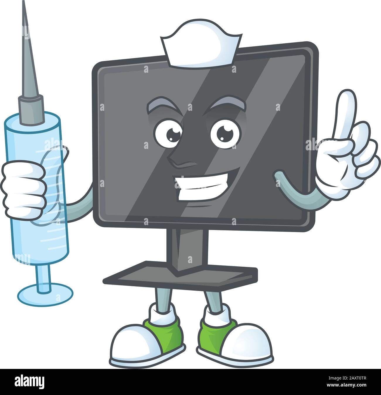 Smiley Nurse computer screen cartoon character with a syringe Stock ...
