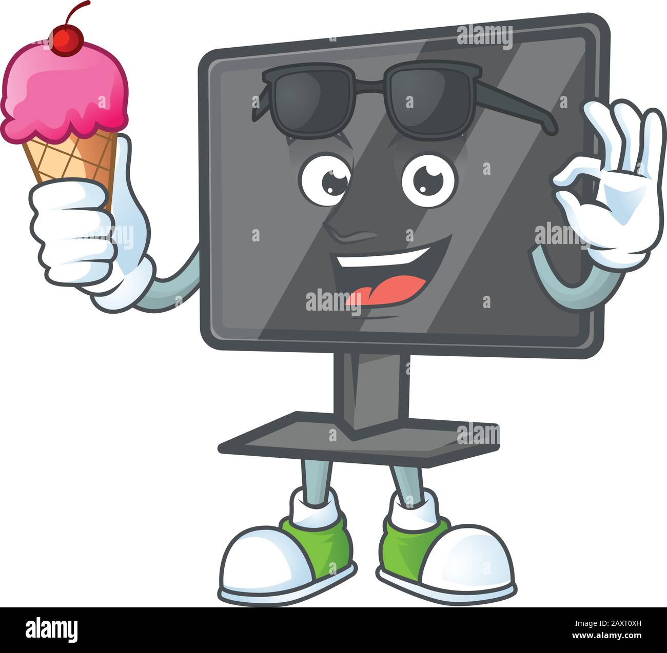 Computer screen mascot cartoon style eating an ice cream Stock Vector ...