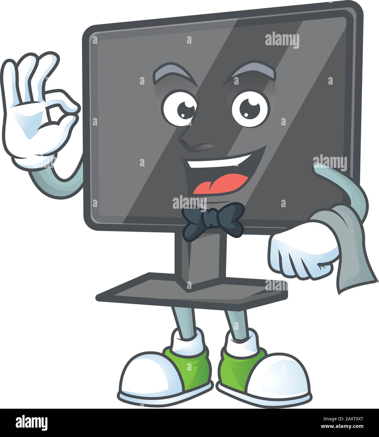 A computer screen cartoon mascot working as a Waiter Stock Vector Image ...