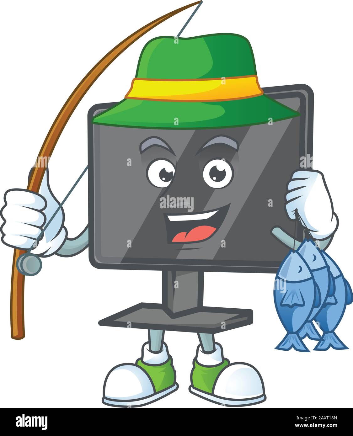 A mascot design of Fishing computer screen with 3 fishes Stock Vector ...