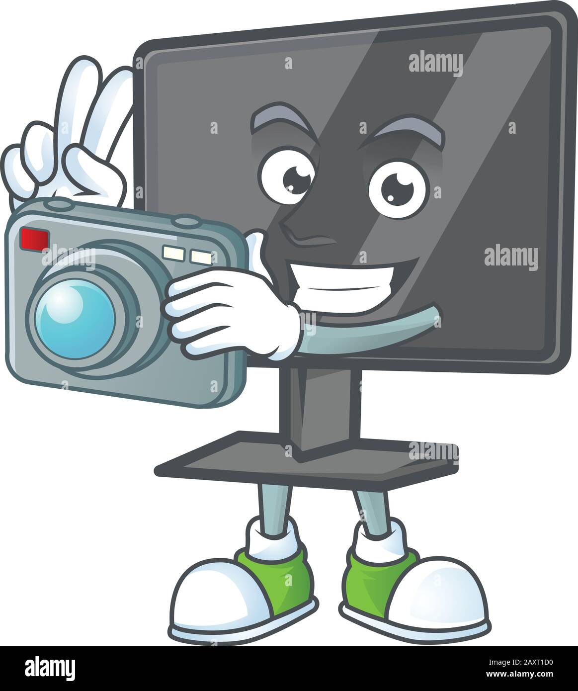 A computer screen Photographer cartoon character in action with a ...