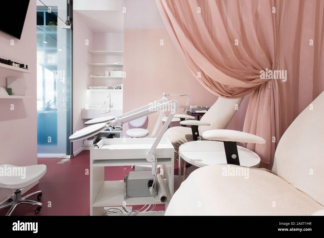 Two nail spa chairs in the beauty salon ready to service you Stock ...