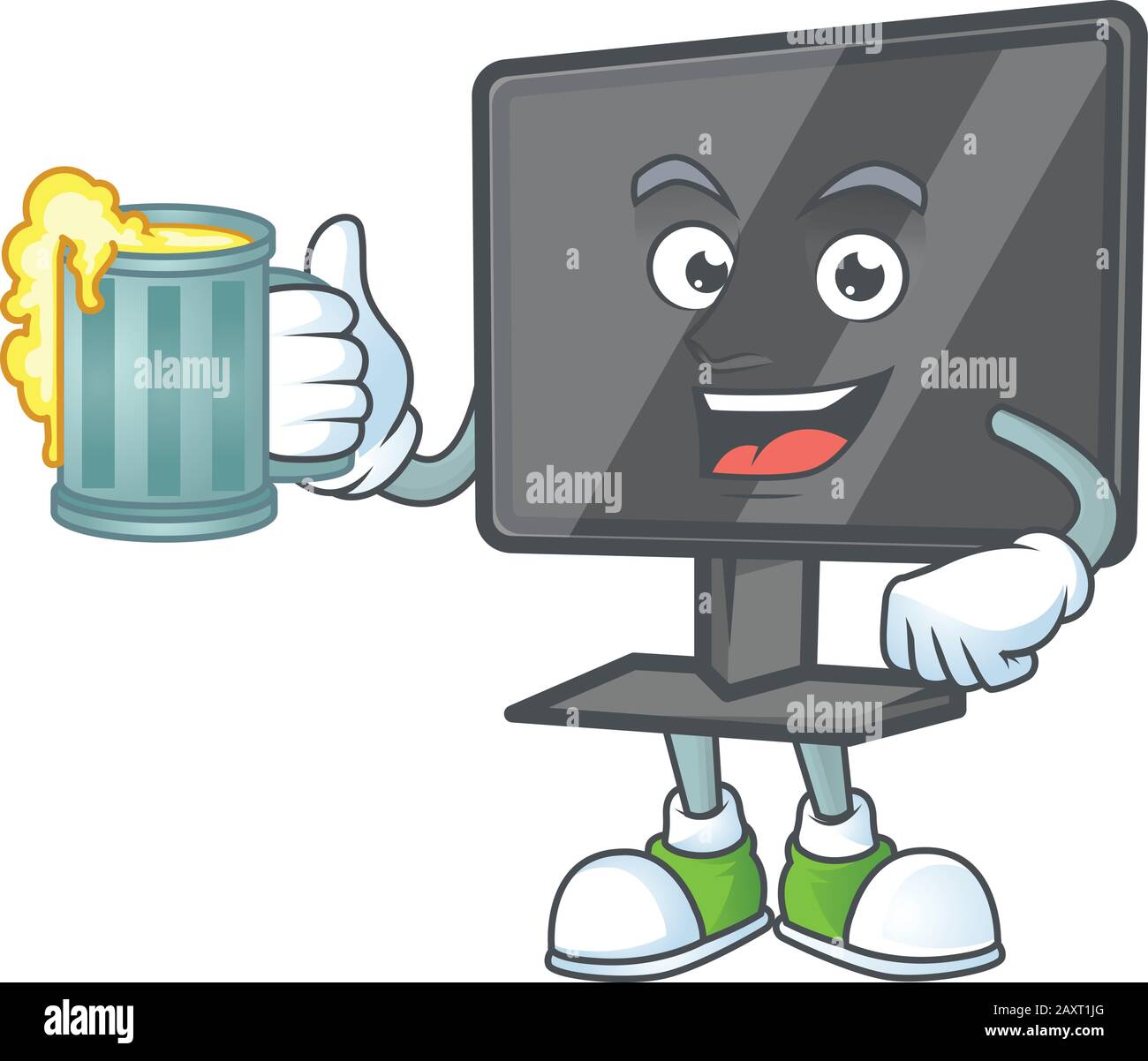 Smiley computer screen mascot design holding a glass of beer Stock ...