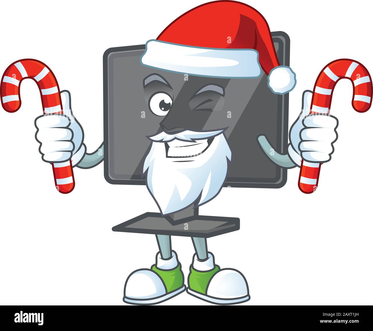 cartoon mascot style of computer screen in Santa costume with candy ...