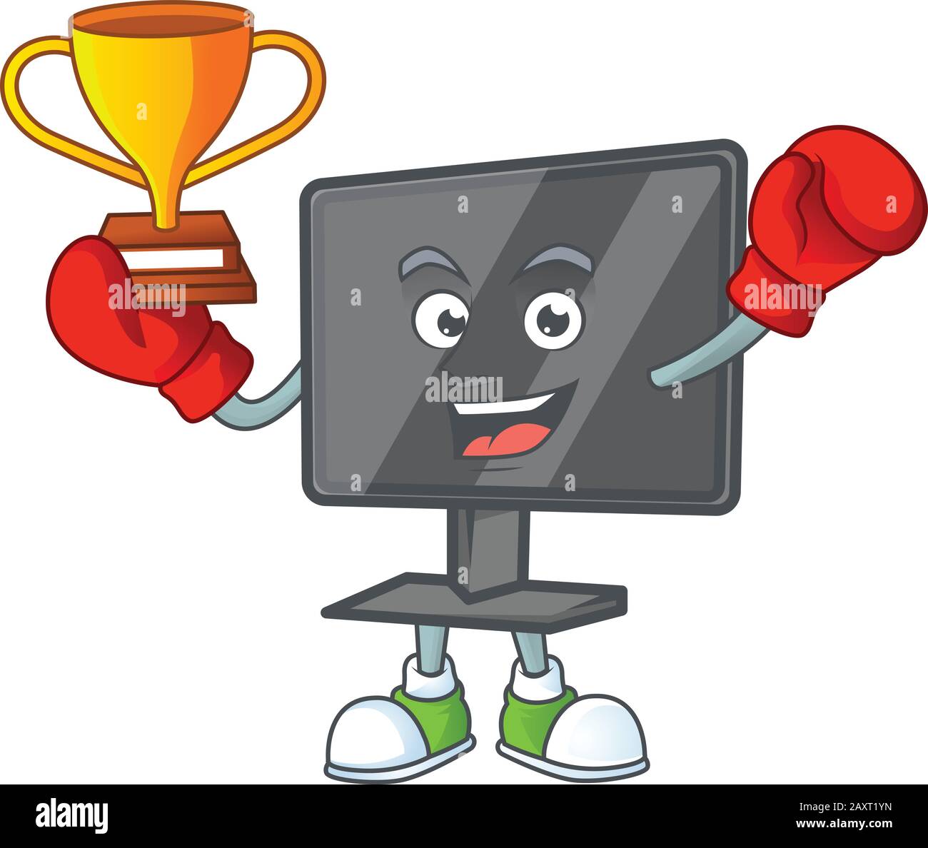 Super cool Boxing winner of computer screen in mascot cartoon design ...