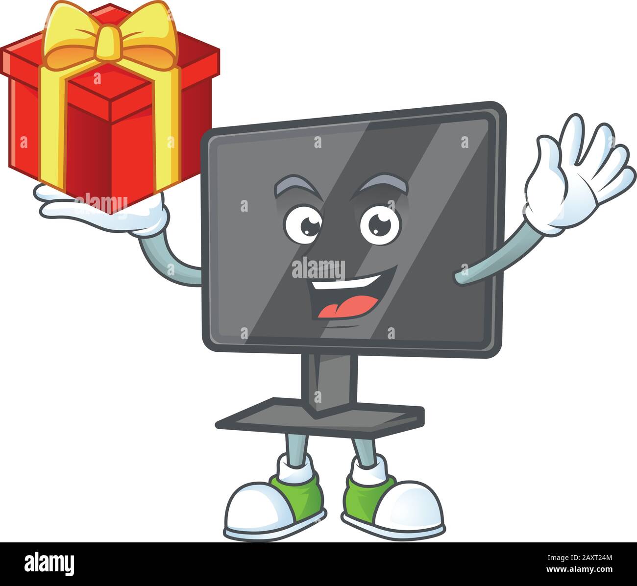 cartoon character of computer screen with a box of gift Stock Vector ...