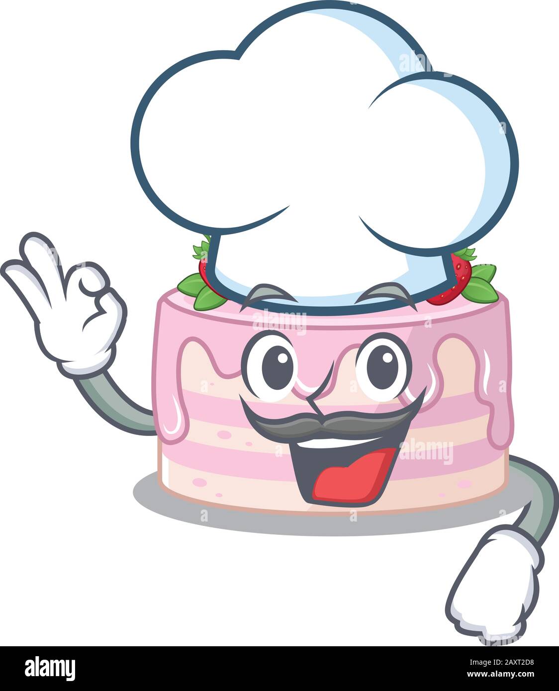 Strawberry cake cartoon character working as a chef and wearing white ...