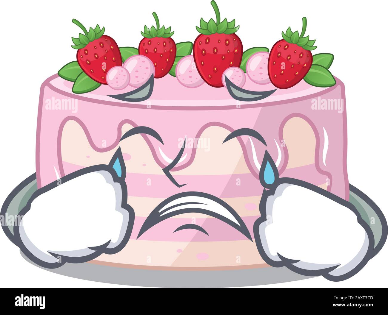 Strawberry cake cartoon character concept with a sad face Stock Vector ...