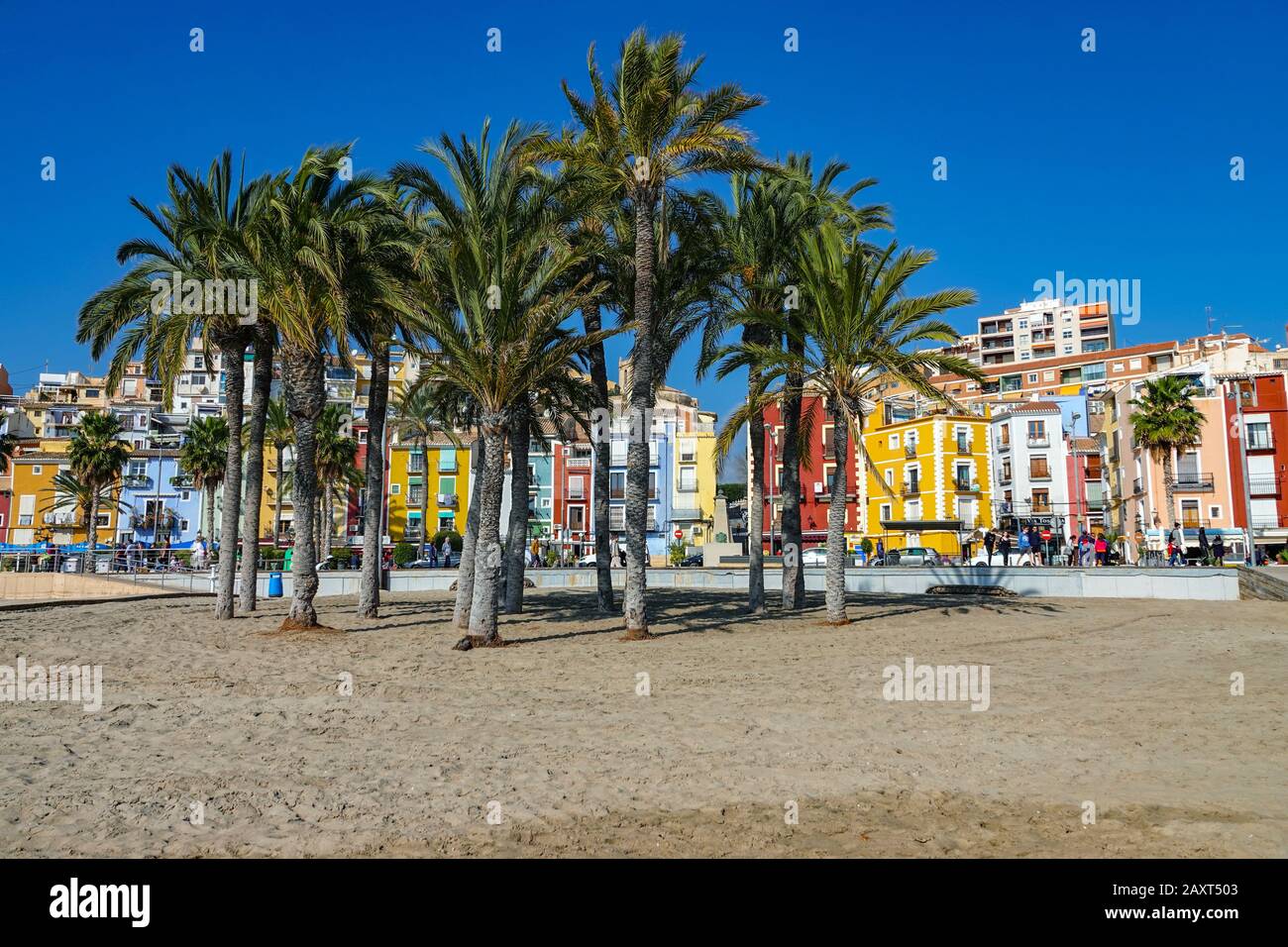 The famous coloured colourful houses of Villajoyosa, Costa Blanca ...