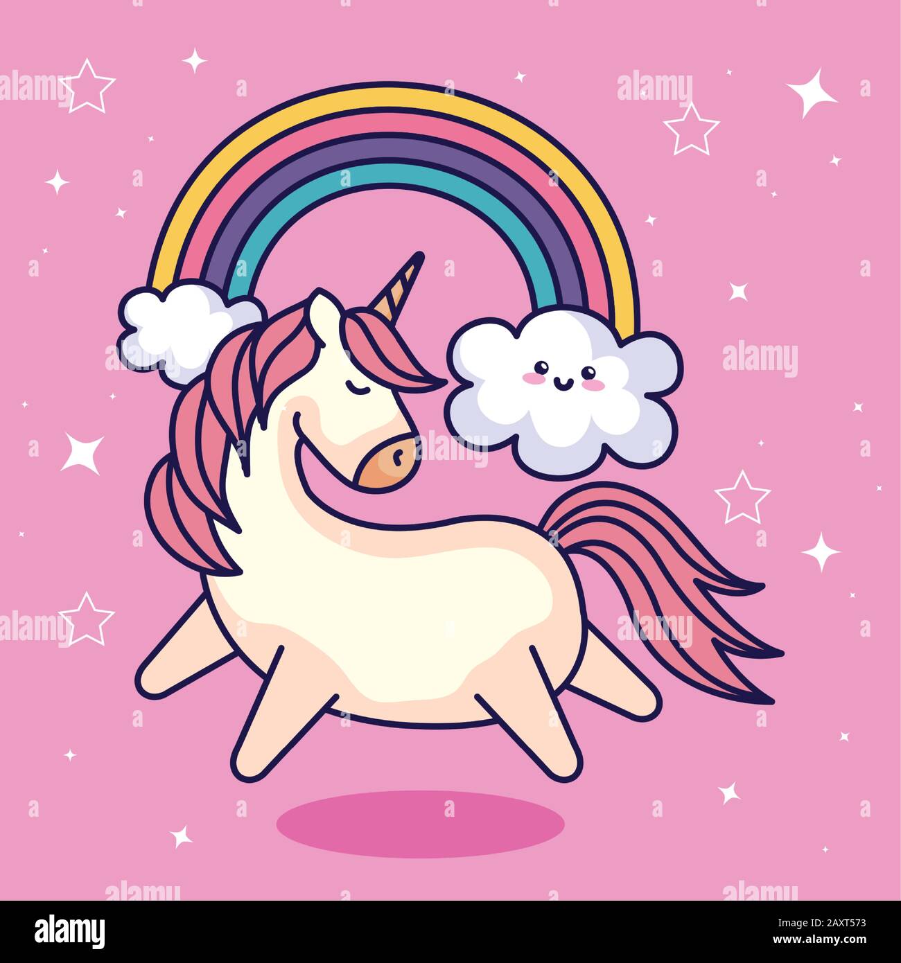 cute unicorn and rainbow with clouds kawaii style Stock Vector Image ...