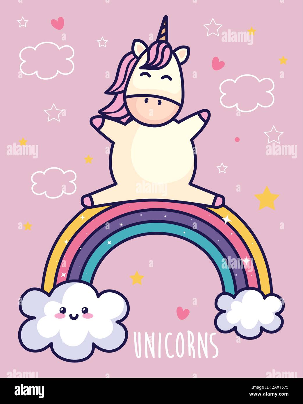 cute unicorn and rainbow with clouds kawaii style Stock Vector Image ...