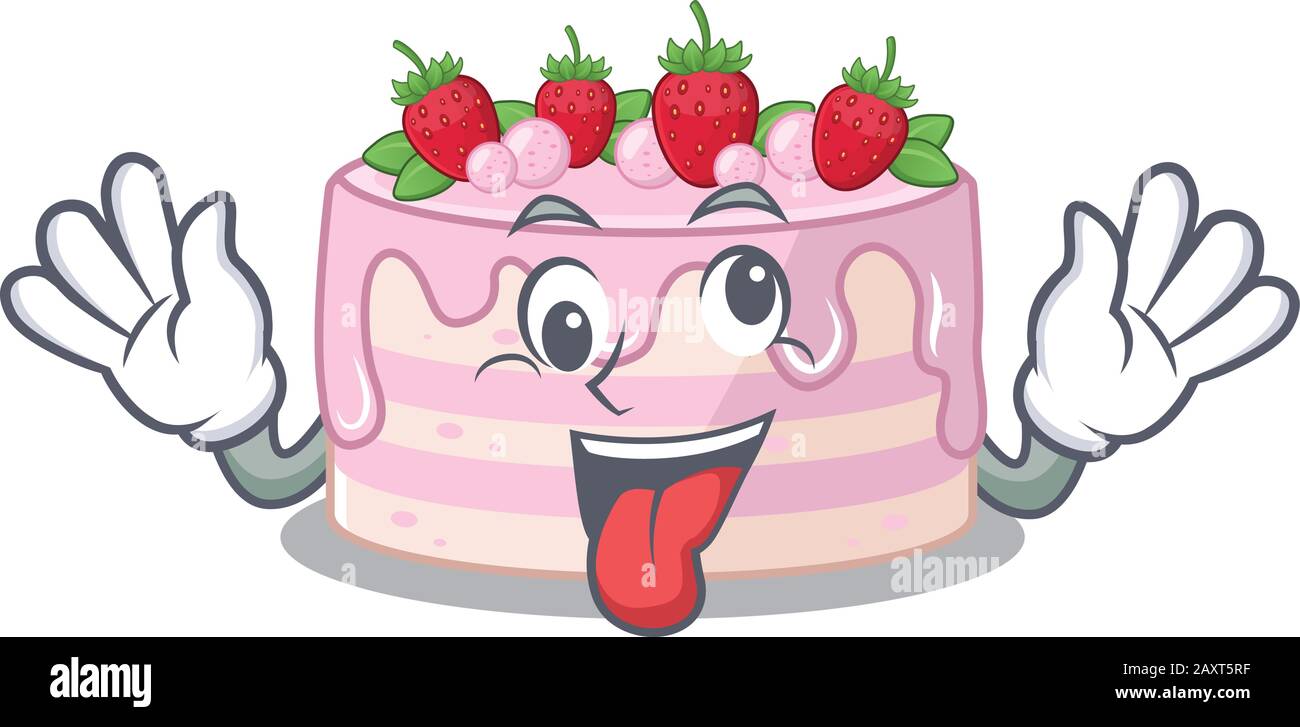Cute sneaky strawberry cake Cartoon character with a crazy face Stock ...