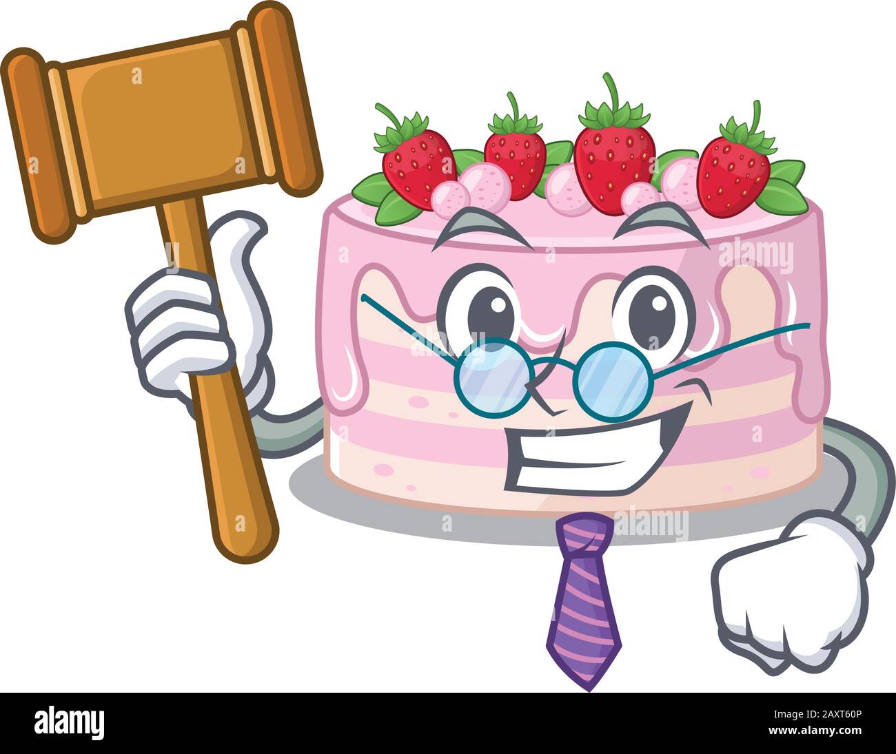 Smart Judge strawberry cake in mascot cartoon character style Stock ...