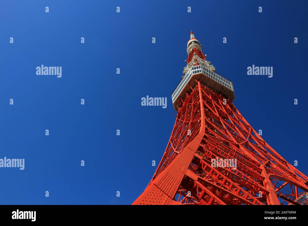 Colorful Tokyo Tower built with steel structure viewed from below ...
