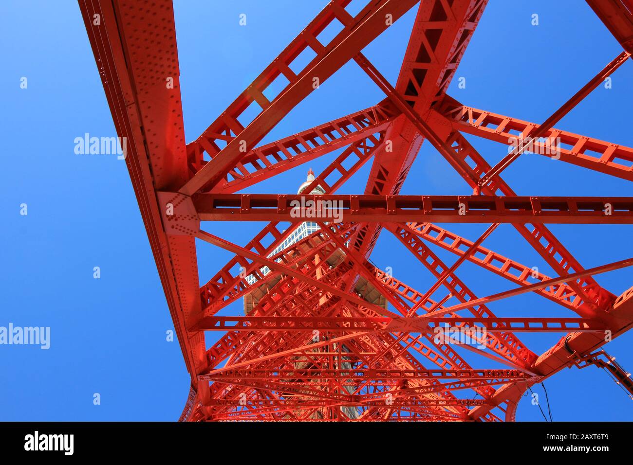 Colorful Tokyo Tower built with steel structure viewed from below ...