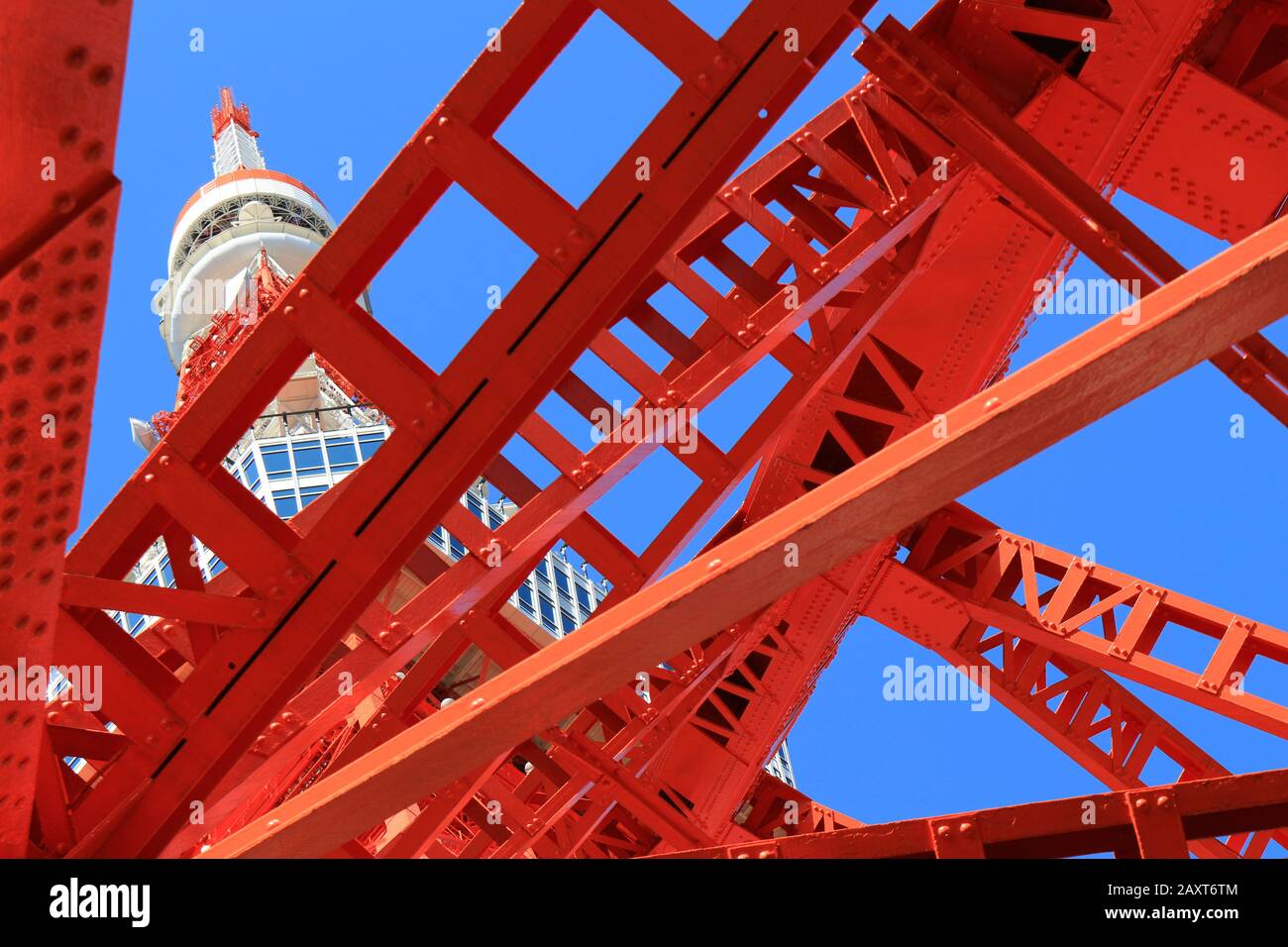 Colorful Tokyo Tower built with steel structure viewed from below ...