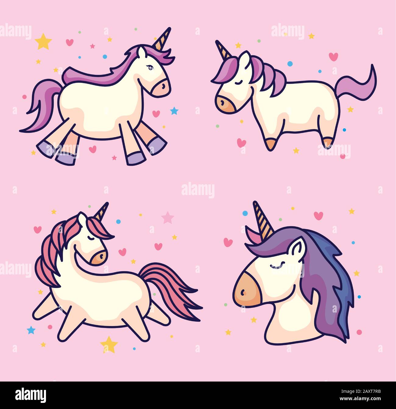set of cute unicorns fantasy and decoration Stock Vector Image & Art ...