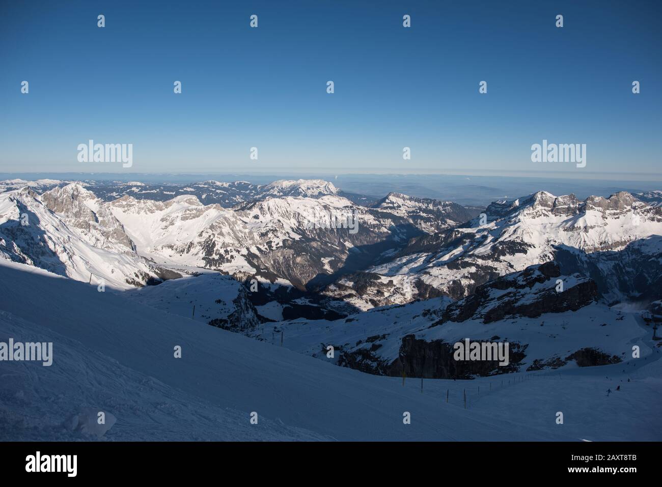 alpine landscape in european alps, view from top of titlis in ...