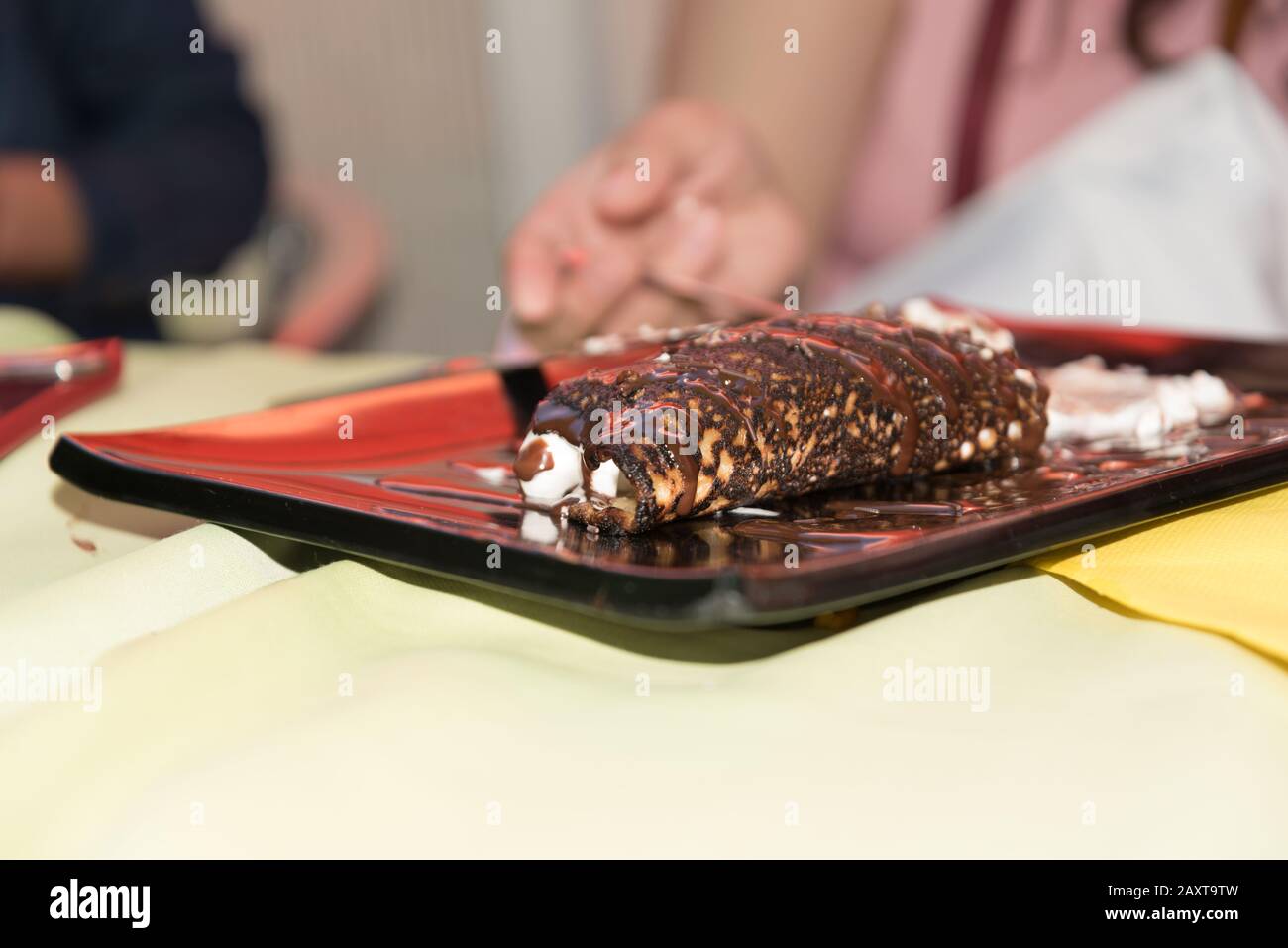 Typical Valencian dessert based on chocolate cake Stock Photo - Alamy