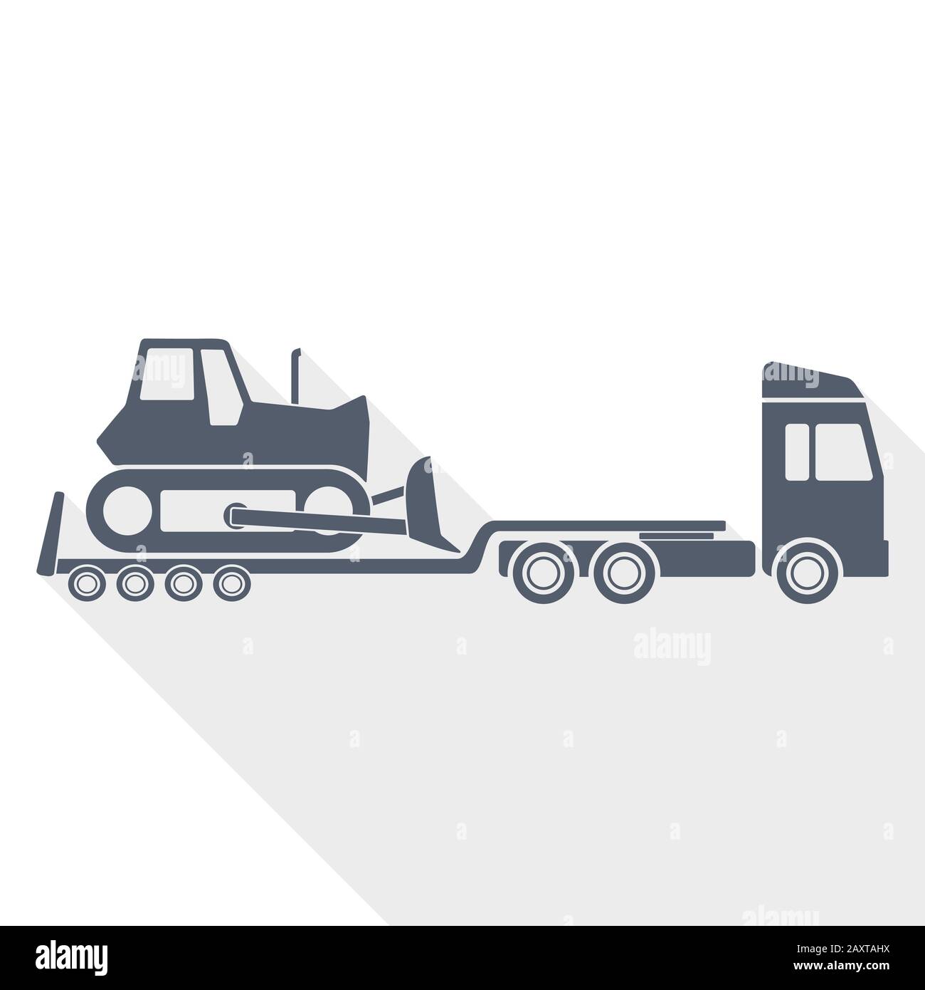 Truck with bulldozer on tow trailer, long vehicle conept flat design ...
