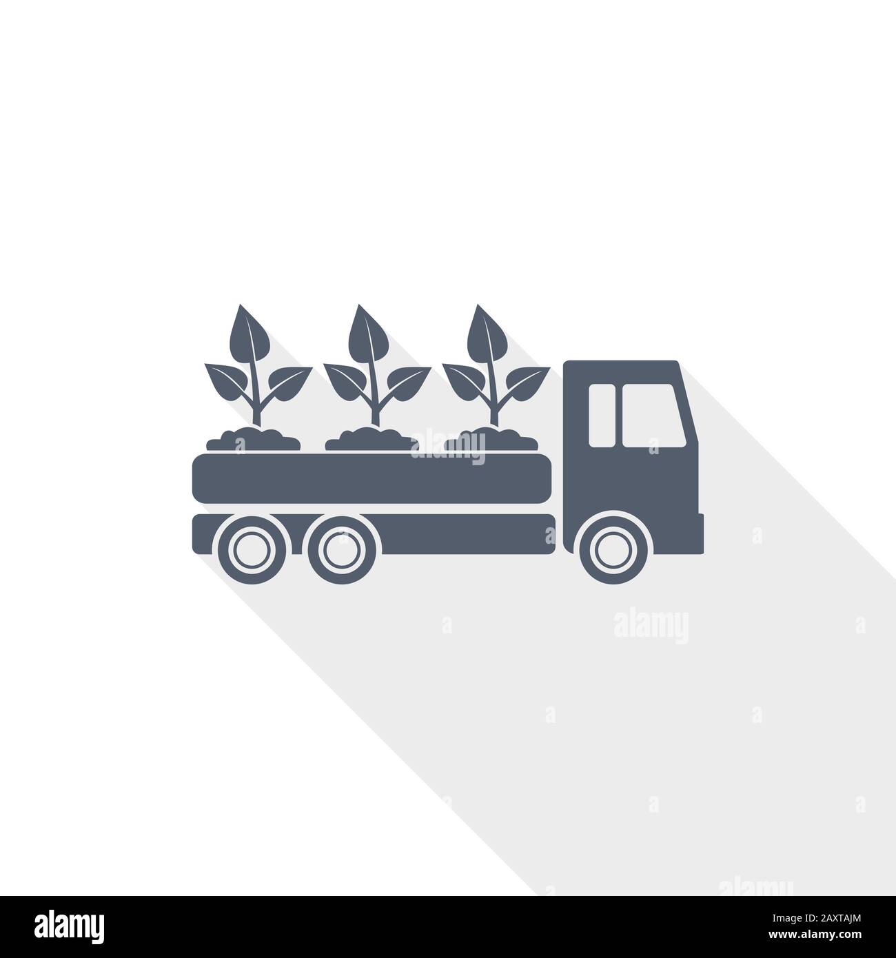 Truck vector icon, plants and trees delivery concept flat design ...