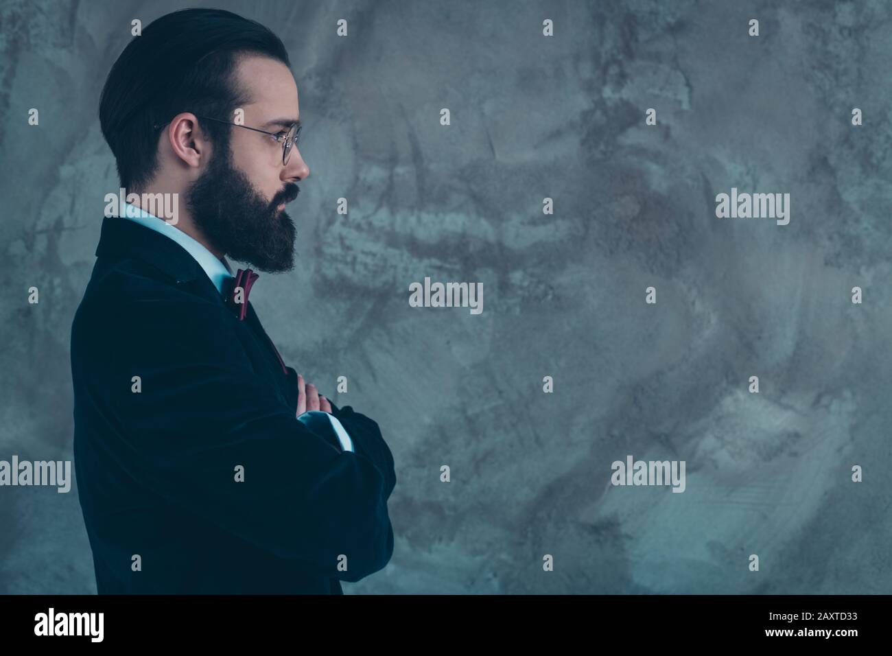 Close-up profile side view portrait of his he nice attractive ...