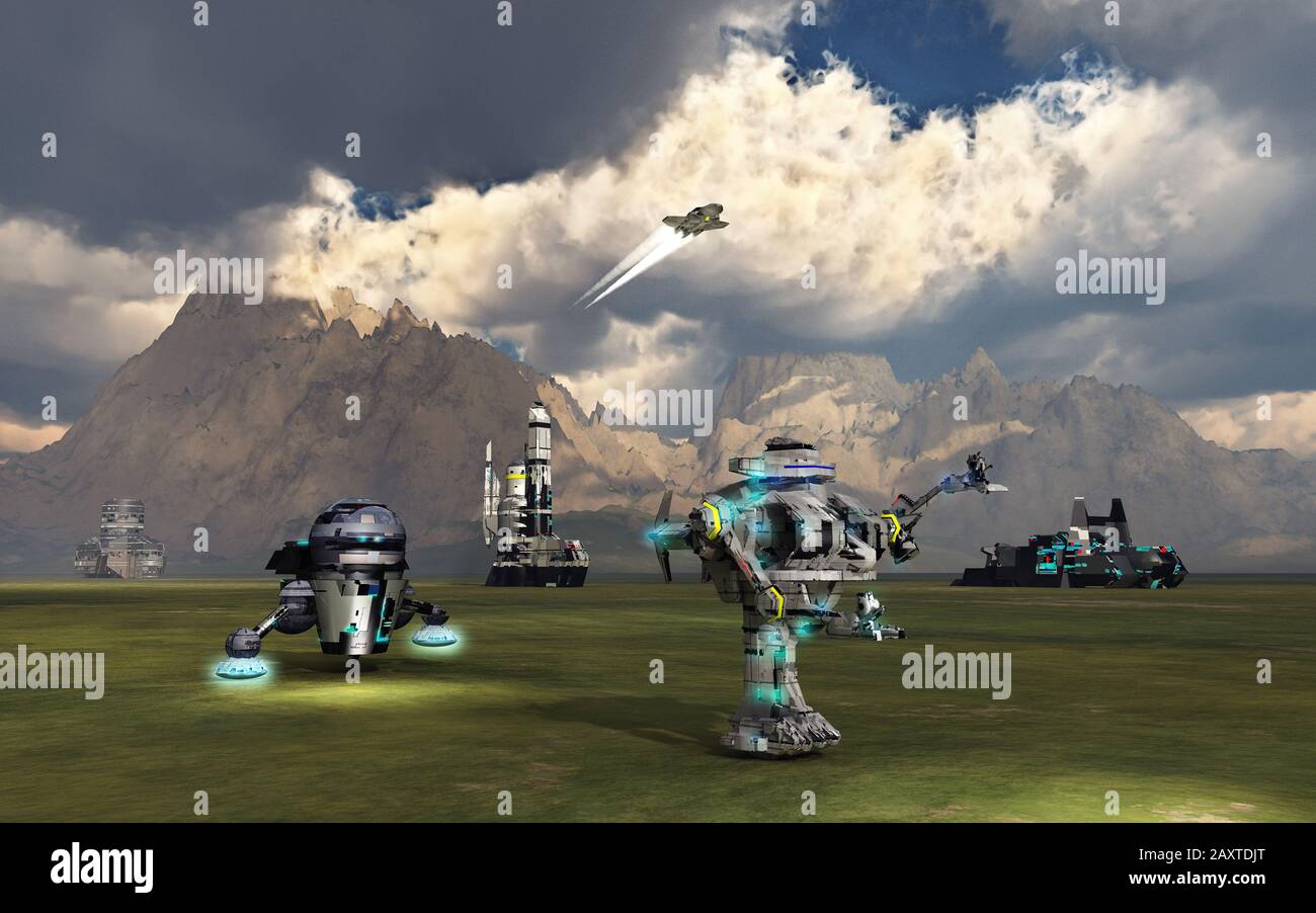 Exploration Of An Alien Planet Stock Photo - Alamy