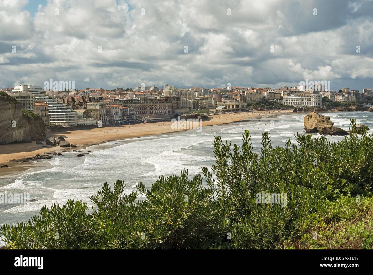 Aerial view of the city of Biarritz and its beach on the atlantic ocean ...