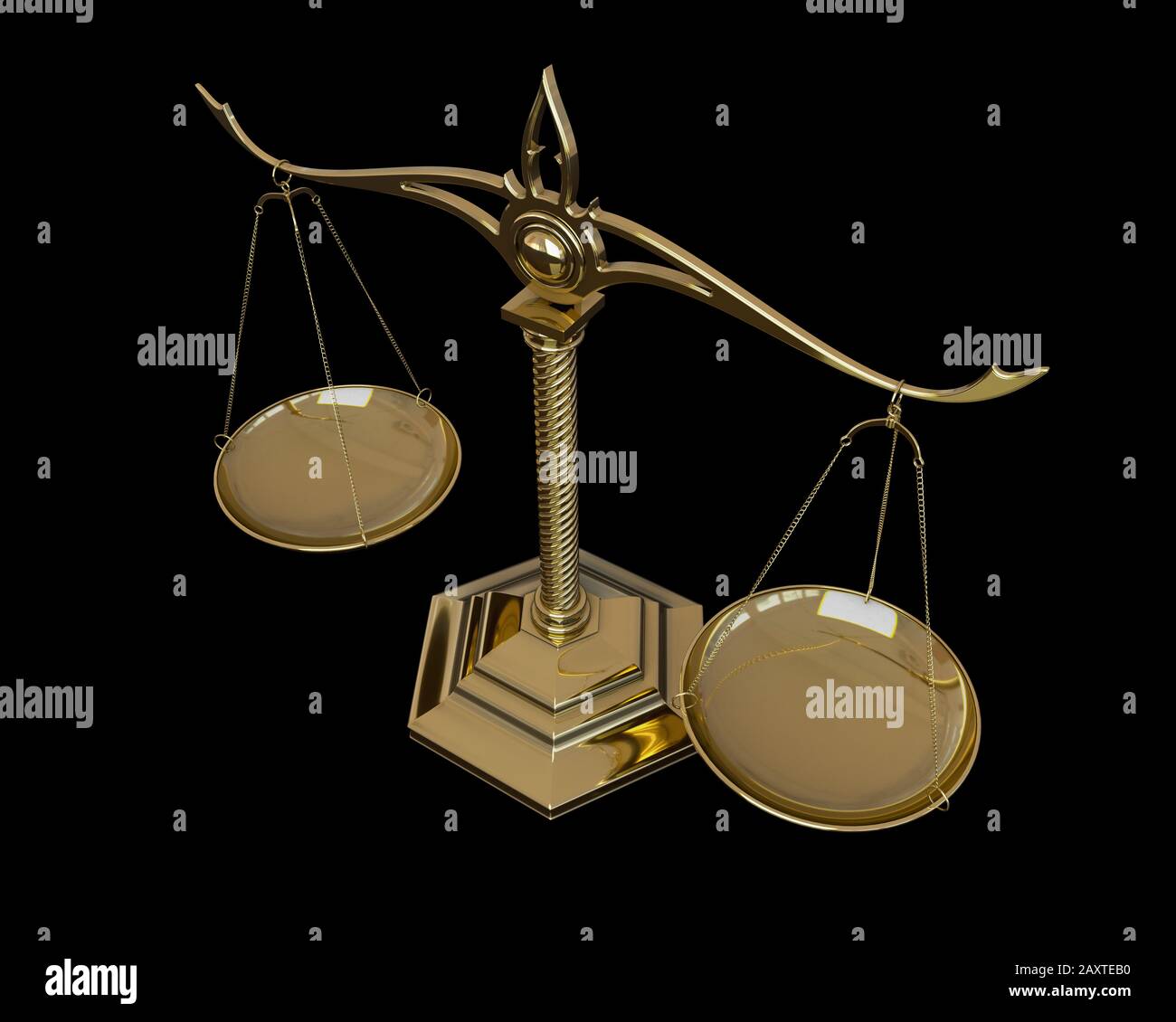 Gold scales of justice isolated on black background. 3D render Stock ...