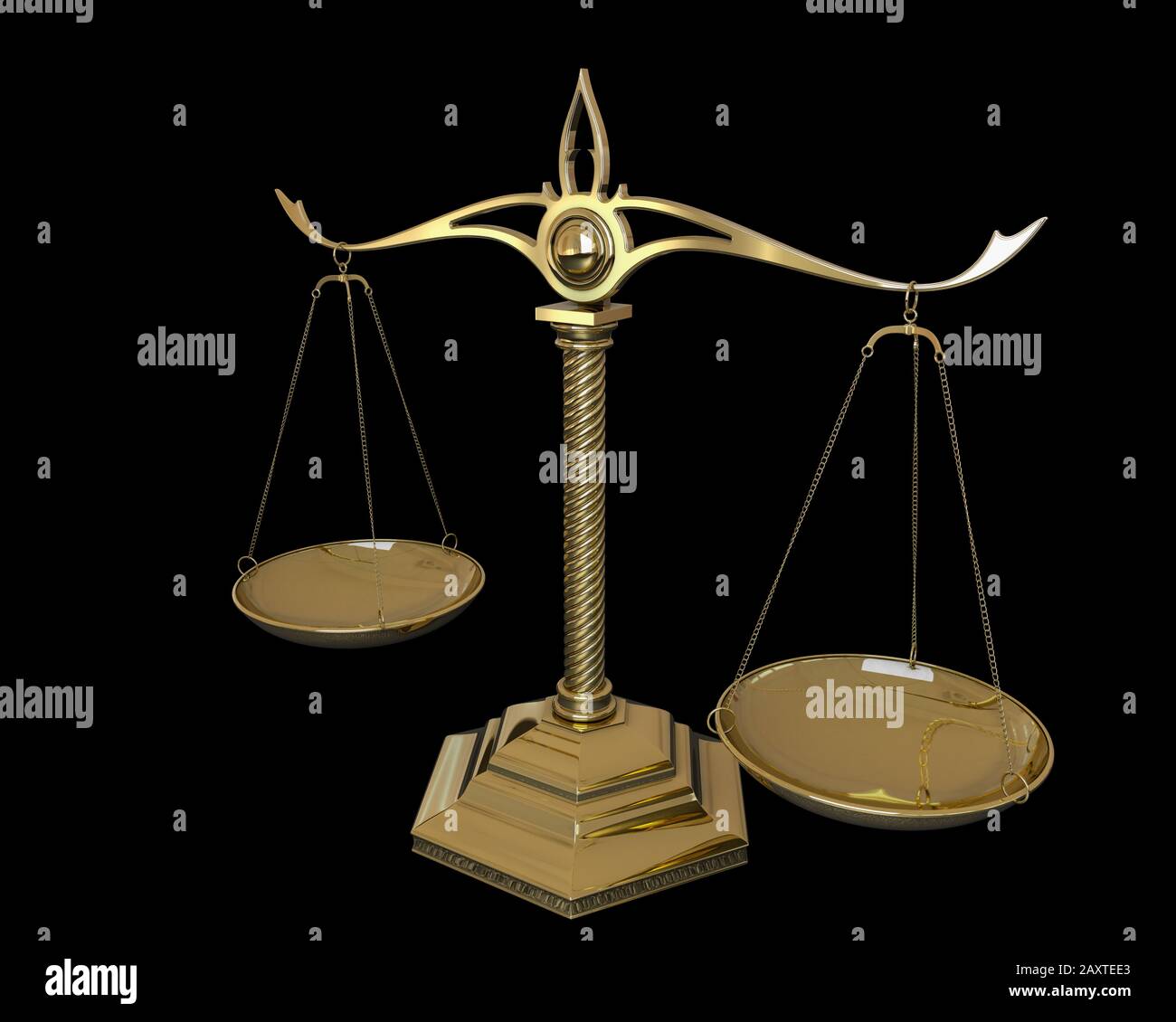 Gold scales of justice isolated on black background. 3D render Stock ...