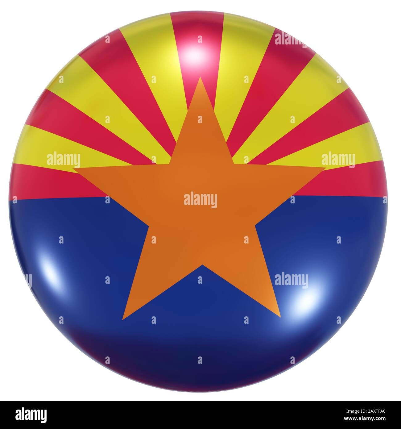 3d rendering of an Arizona USA State flag on a circle icon isolated on ...