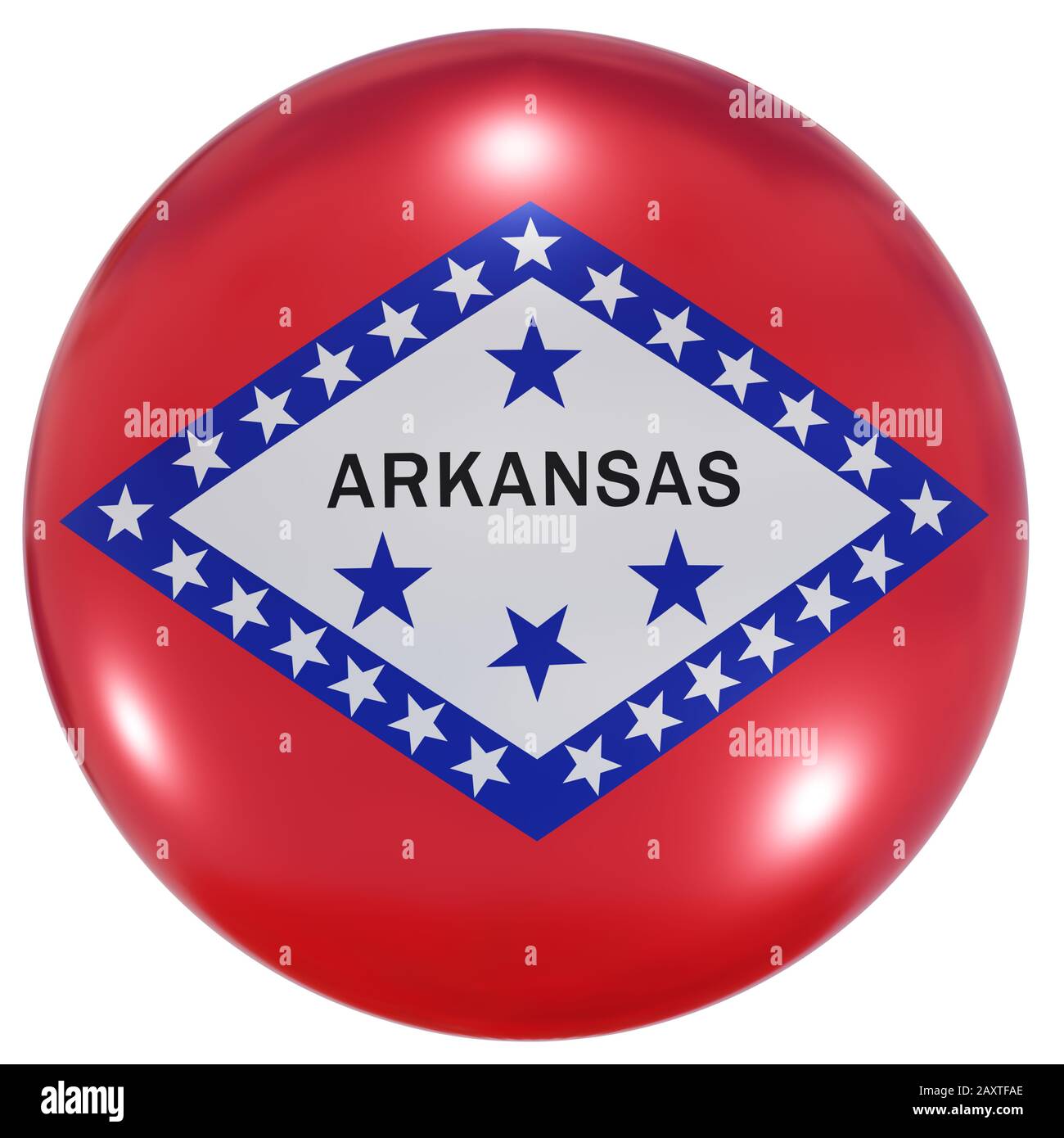 3d rendering of an Arkansas USA State flag on a circle icon isolated on ...