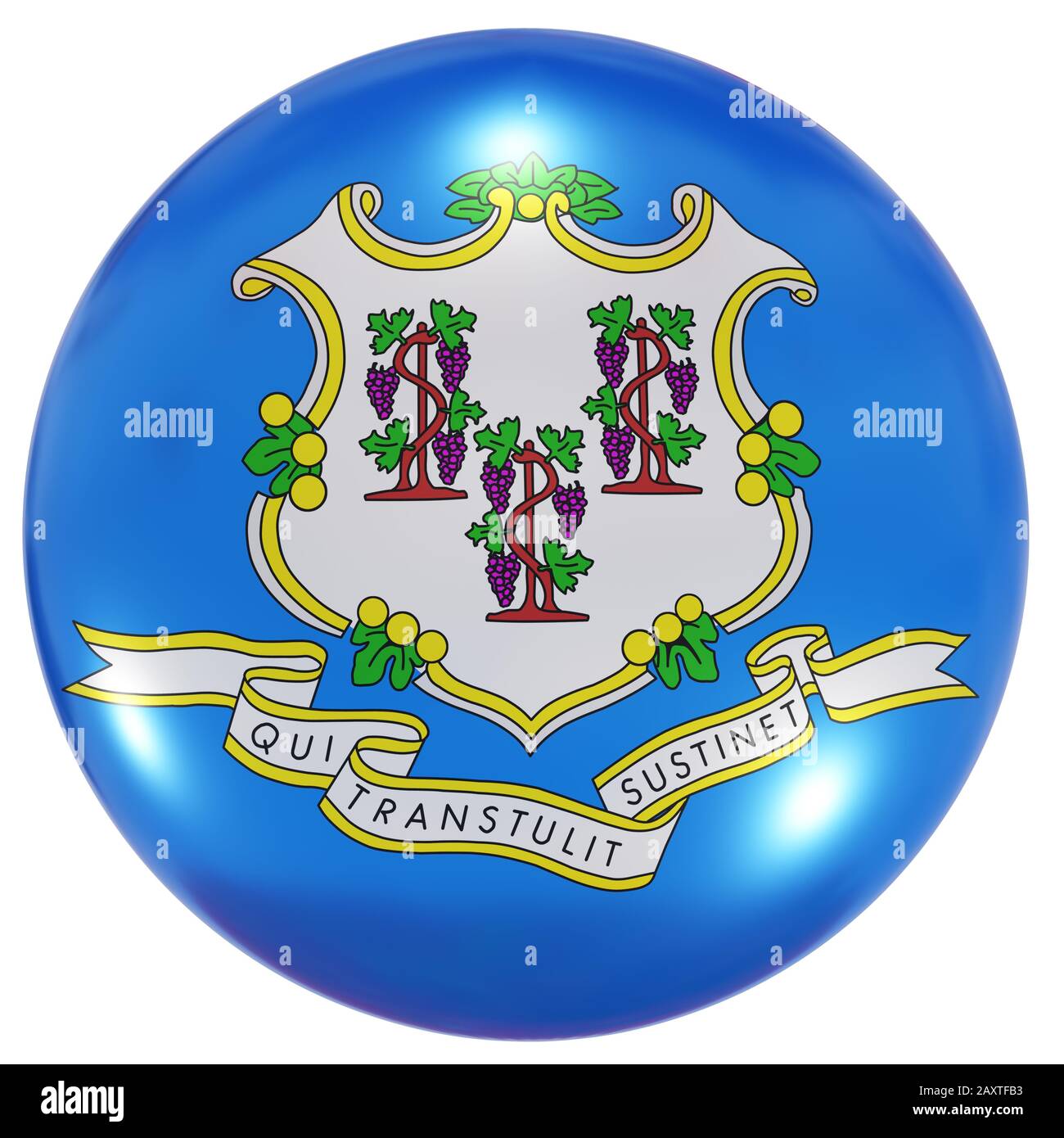 3d rendering of a Connecticut USA State flag on a circle icon isolated ...